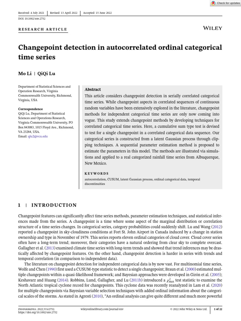 Environmetrics - 2022 - Li - Changepoint Detection in Autocorrelated ... Environmetrics - 2022 - Li - Changepoint Detection in Autocorrelated ...