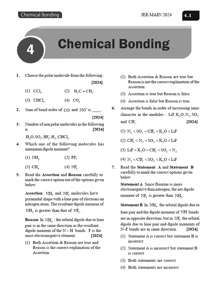 Chemical Bonding | PDF | Molecular Orbital | Chemical Polarity