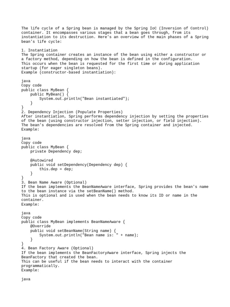 Bean Lifecycle | PDF | Method (Computer Programming) | Class (Computer Programming)