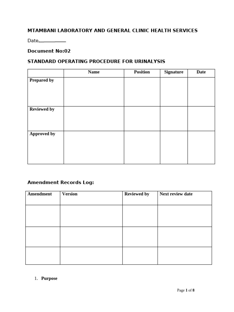 SOP for Urinalysis | PDF | Urine | Bacteria