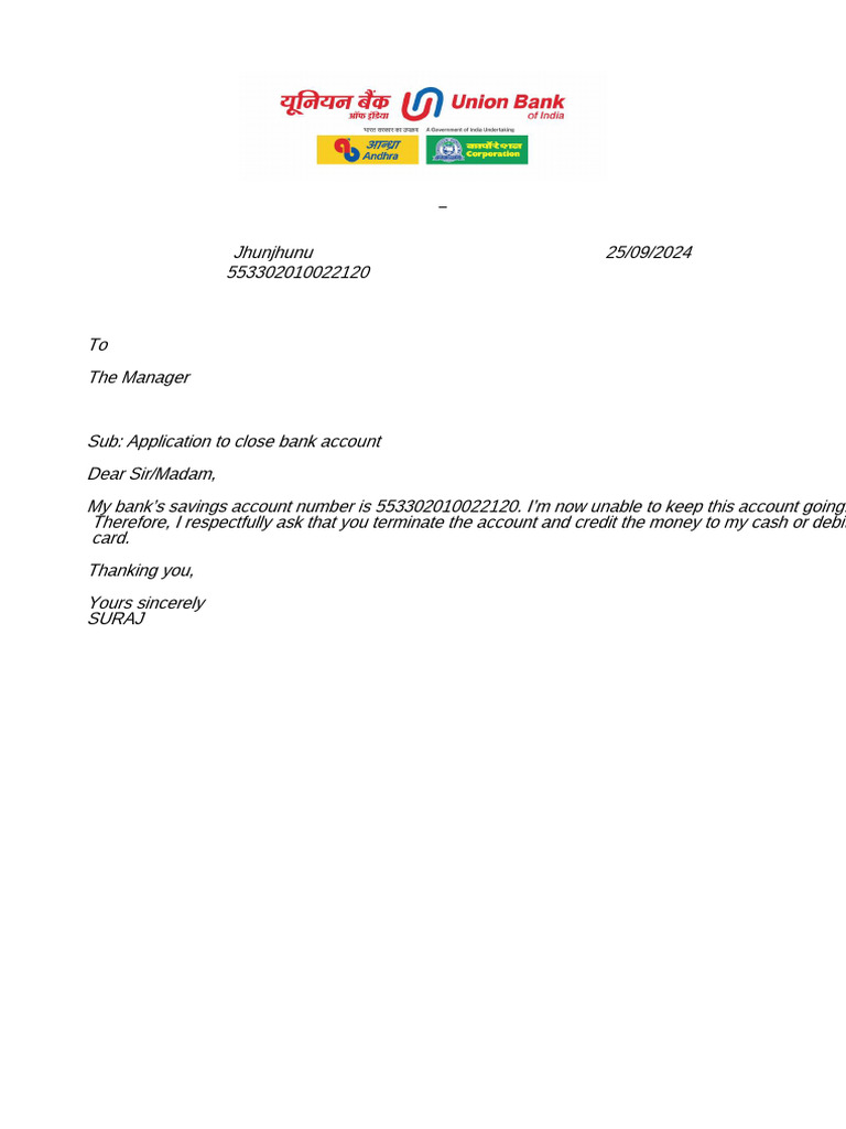 Bank Account Closure Application Form | PDF | Cheque | Payments