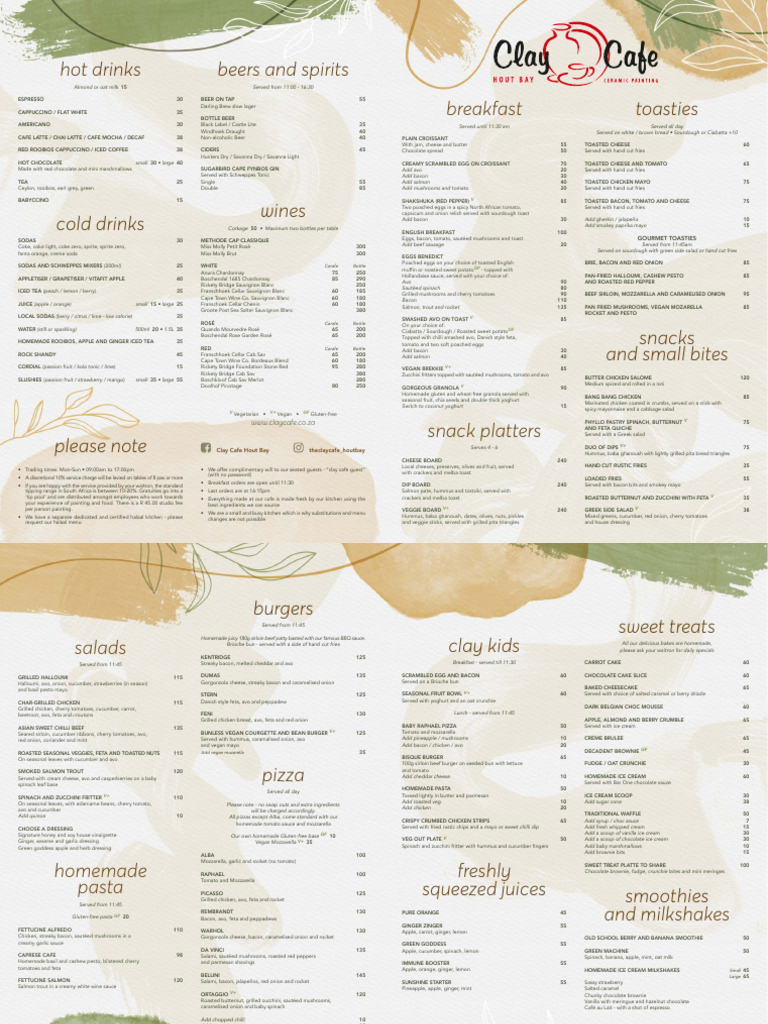 Clay Cafe Hout Bay Menu Overview | PDF | Drink | Bacon