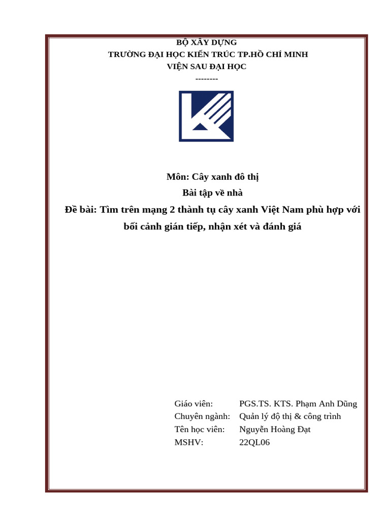 CXDT - Nguyen Hoang Dat - MSHV 22QL06 - Thanh Tu Cay Xanh | PDF