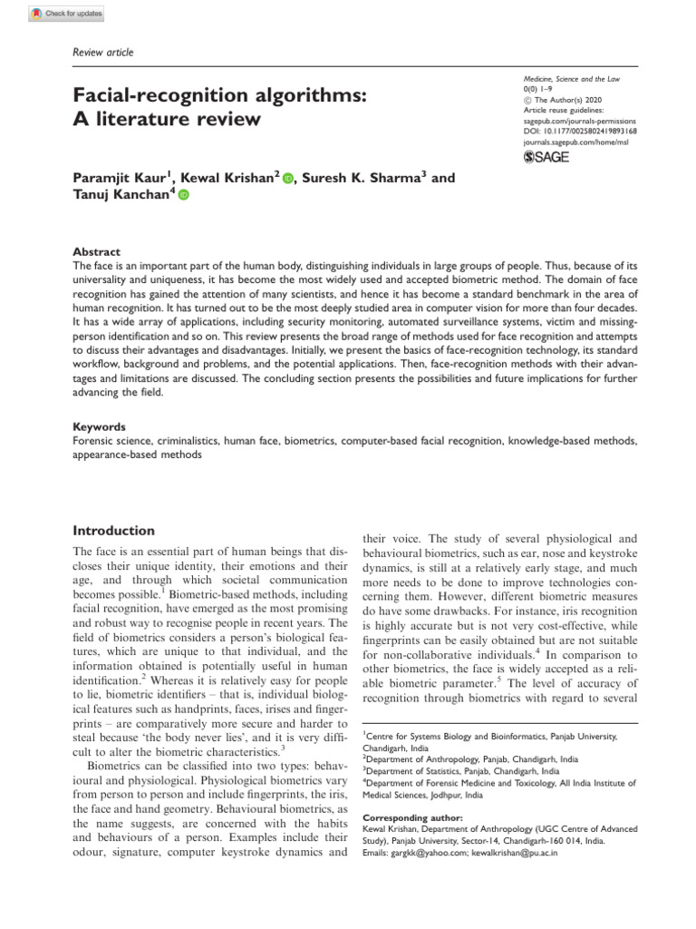 Facial Recognition Algorithm Literature Review | PDF | Artificial ...