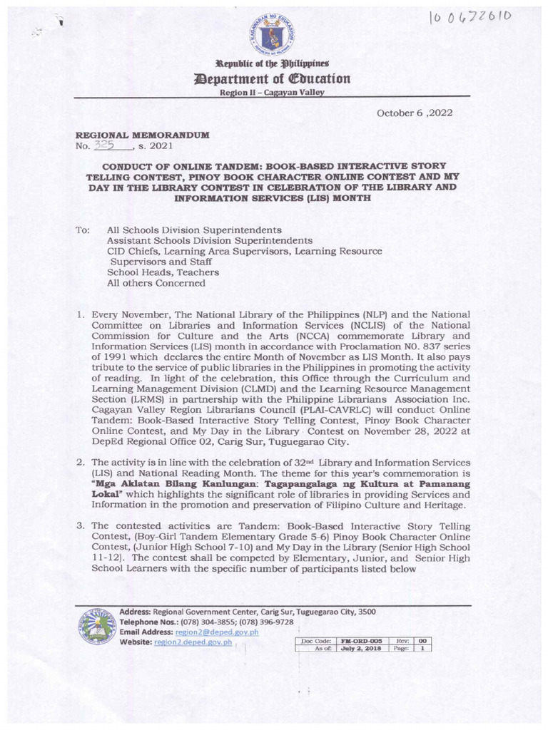 RM. No. 325 S. 2022 CONDUCT OF ONLINE TANDEM BOOK BASED INTERACTIVE ...