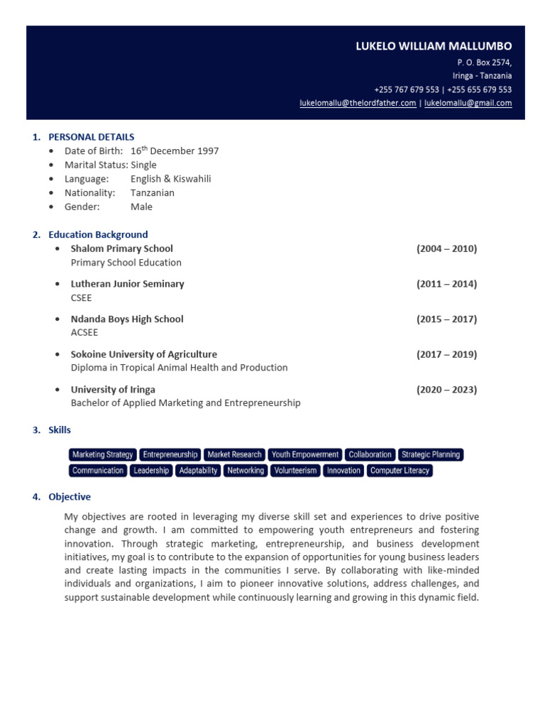 Lukelo William Mallumbo Resume Updated | PDF | Entrepreneurship | Digital Marketing