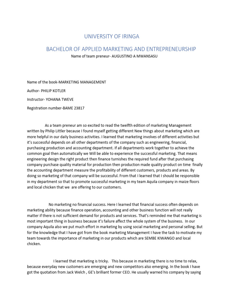 Book Essay On Marketing Management | PDF | Marketing | Customer