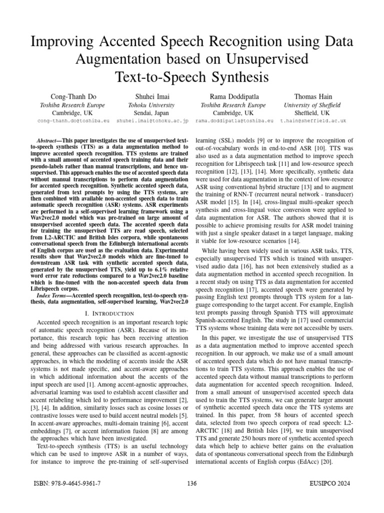 Improving Accented Speech Recognition Using Data Augmentation Based On Unsupervised Text-to ...