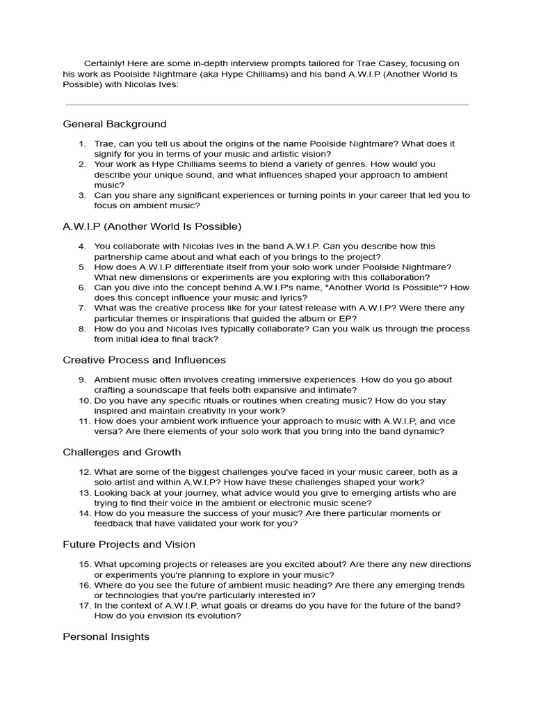 A.W.I.P: Insights from Trae Casey | PDF | Creativity