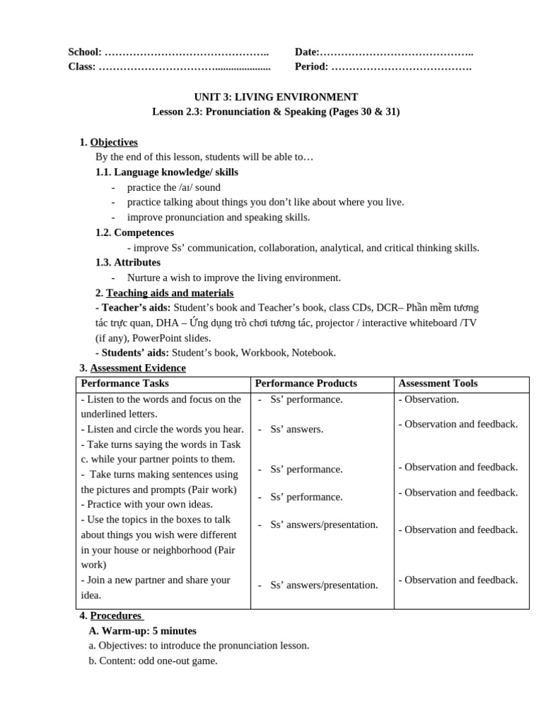 Unit 3 - Lesson 2.3 - Pronunciation & Speaking - Pages 30 & 31 | PDF ...
