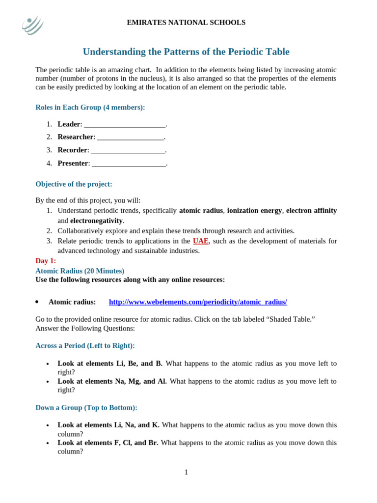 Periodic Trends Project Edited | PDF | Periodic Table | Chemical Elements