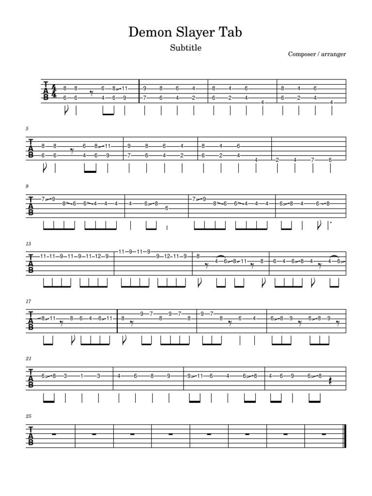 Tabs de guitare pour Demon Slayer | PDF