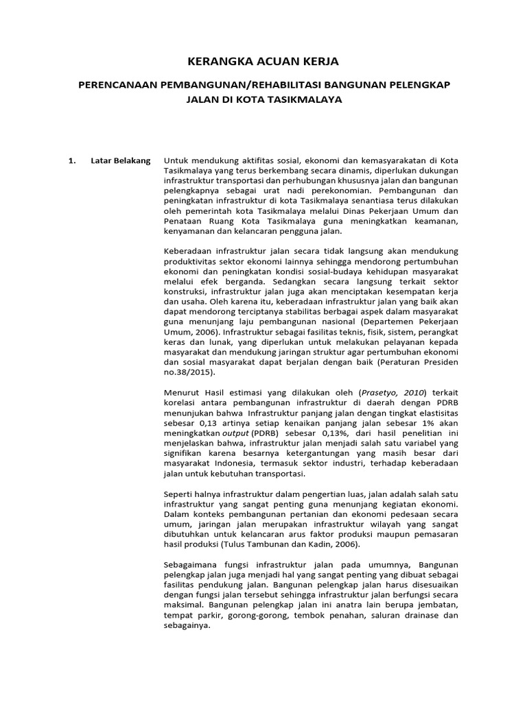 KAK Pembangunan Bangunan Pelengkap Jalan Di Kota Tasikmalaya | PDF
