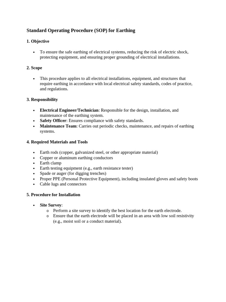 Earthing SOP | PDF | Electrical Connector | Electrical Conductor