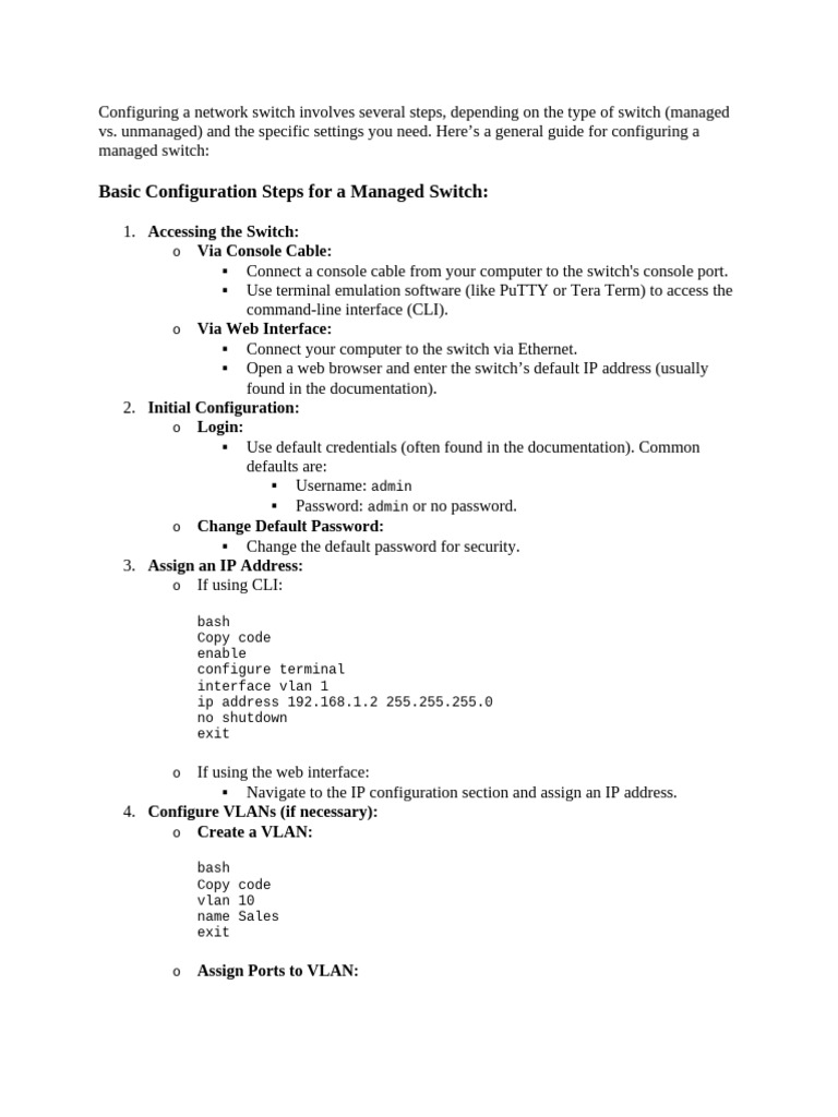 Switch Cofiguration Pdf Network Switch Command Line Interface
