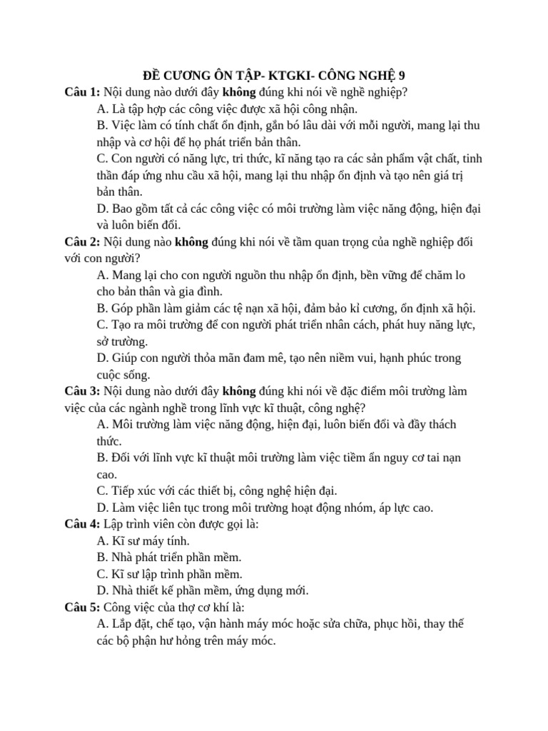 CN9- ĐỀ CƯƠNG KTGK I | PDF