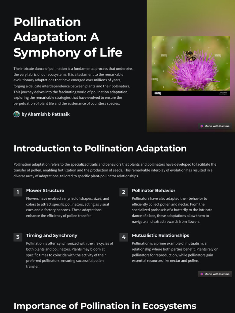 Pollination Adaptation A Symphony of Life | PDF | Pollination | Flowers