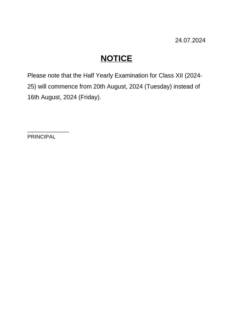 Class XII Exam Date Change Notice | PDF