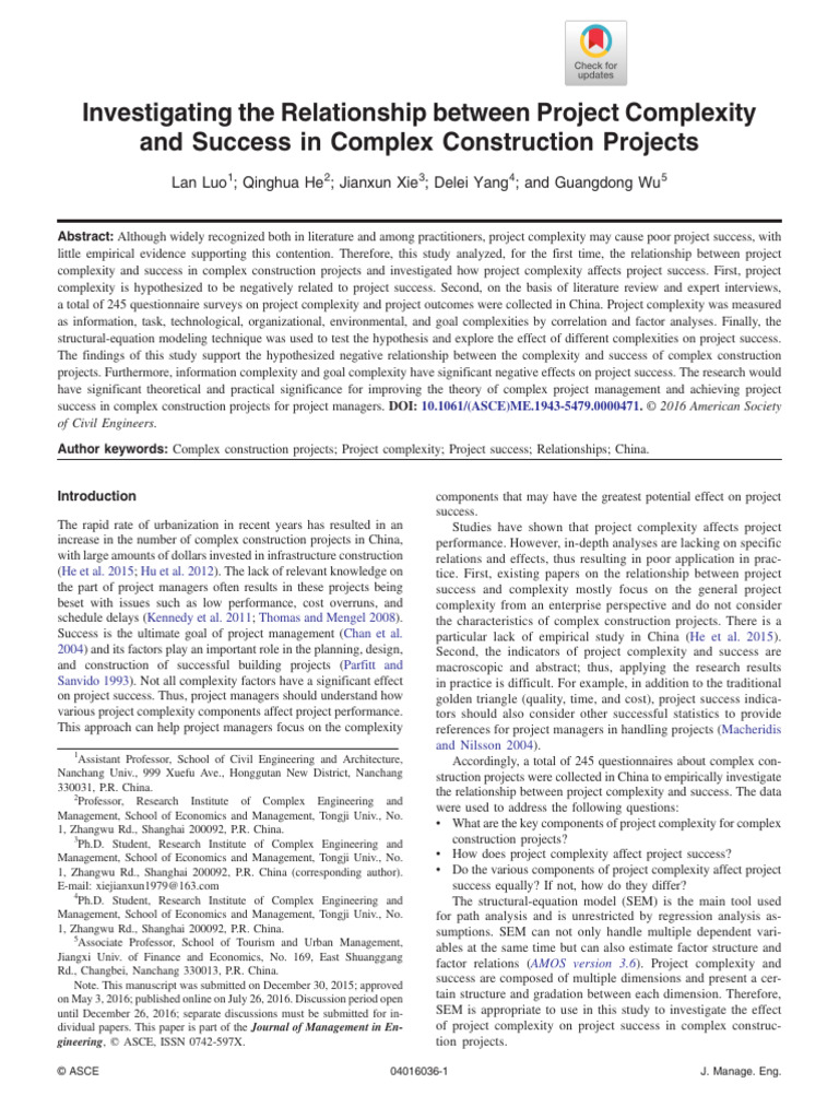 Project Complexityand Success in Complex Construction Projects | PDF ...