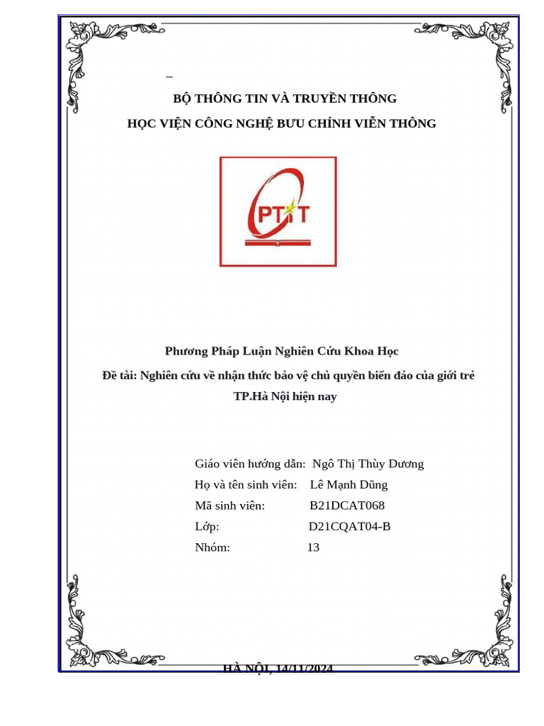 Nhom13 PPNCKH Lê M NH Dũng B21dcat068 | PDF