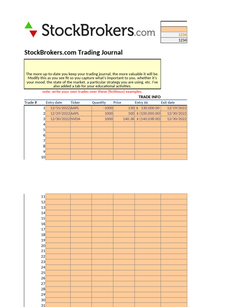 Trading Journal Excel Template | PDF | Market (Economics) | Financial ...