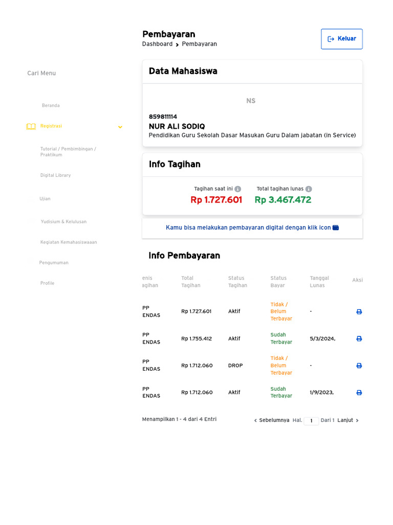 Info Tagihan Mahasiswa UT | PDF