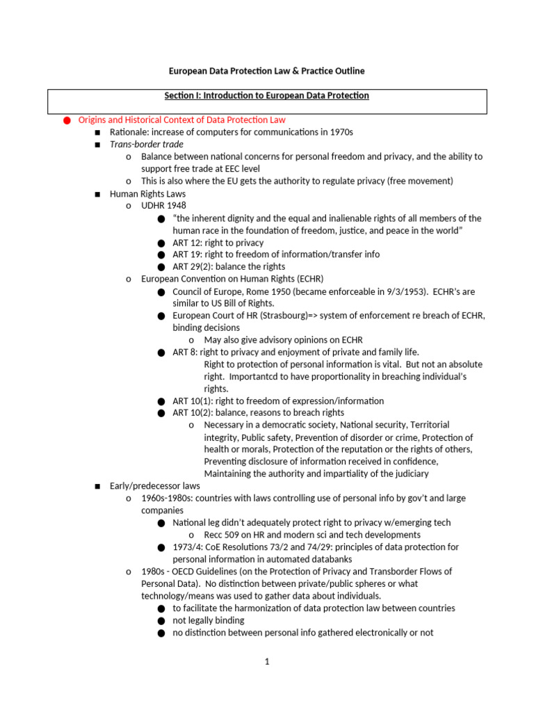 CIPP E Outline - 12-21-2021 - en Edits | PDF | European Court Of Justice | European Union