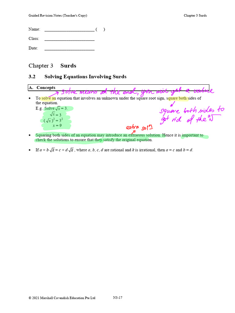 Additional Mathematics Notes (Surds) | PDF | Equations | Numbers