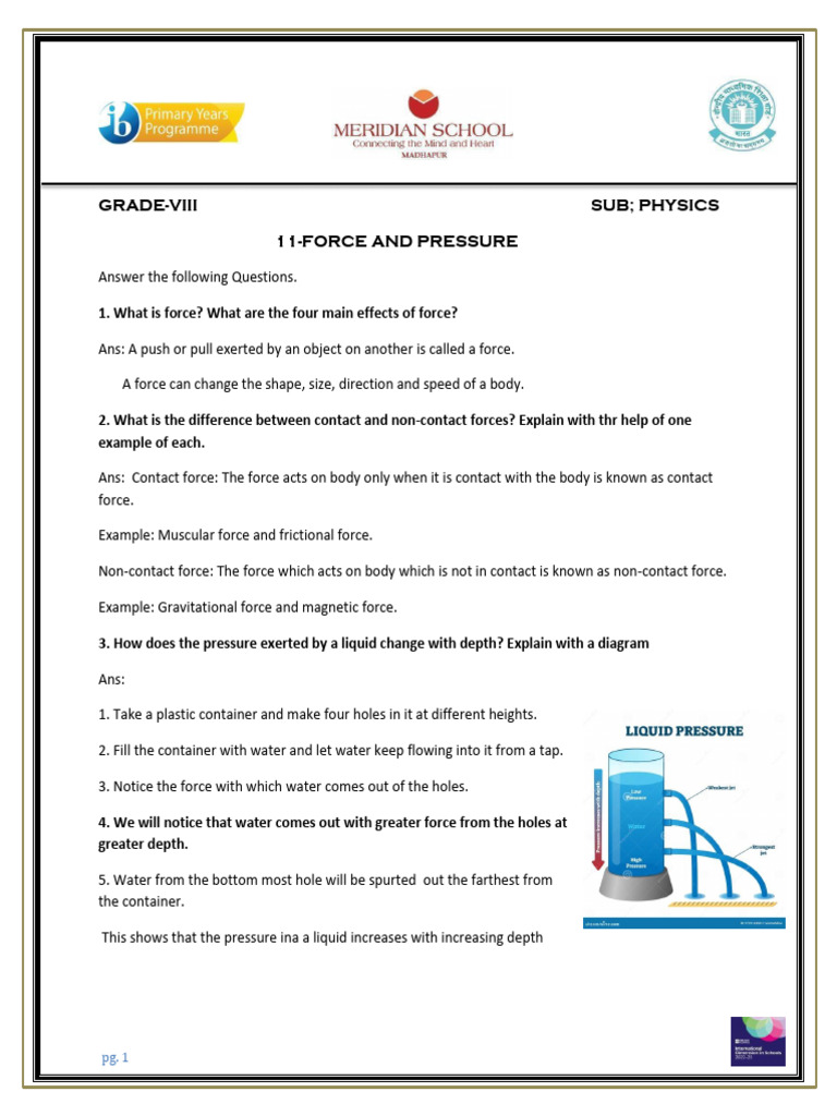 Force and Pressure Notes | PDF | Force | Pressure