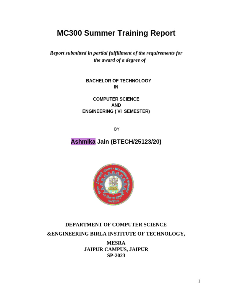 Ashmika (25123) Summer Training Report | PDF | Html | World Wide Web