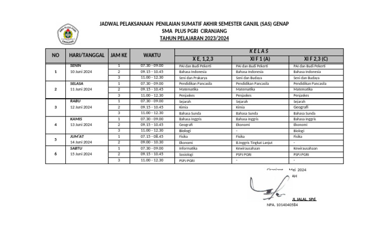 Jadwal PSAS 2023-2024 | PDF