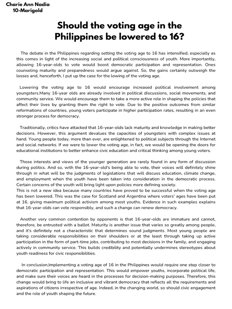 Lowering Voting Age to 16 in the Philippines | PDF | Democracy ...