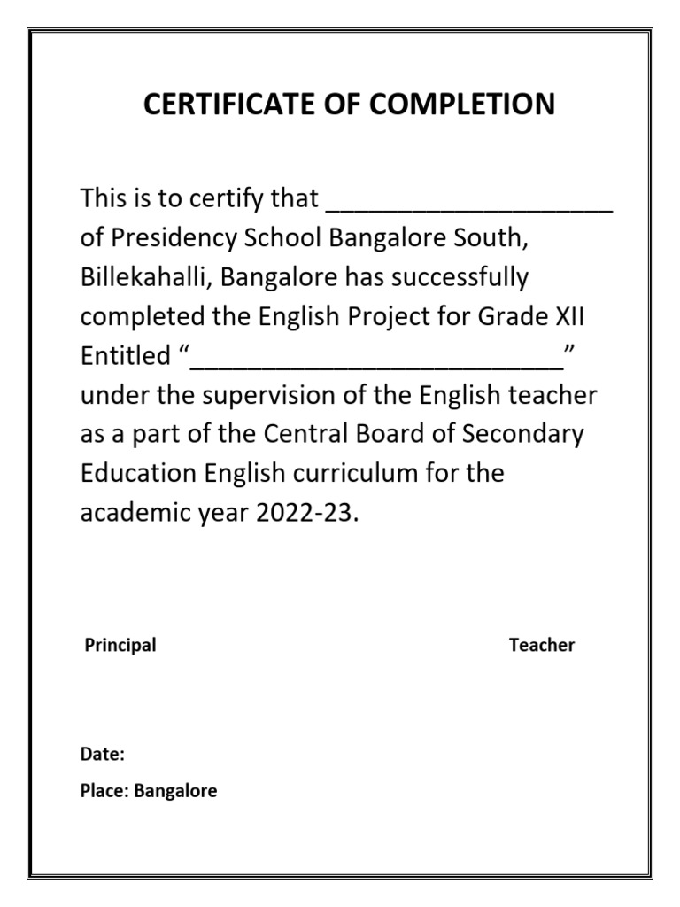 Project Certificate of Completion | PDF