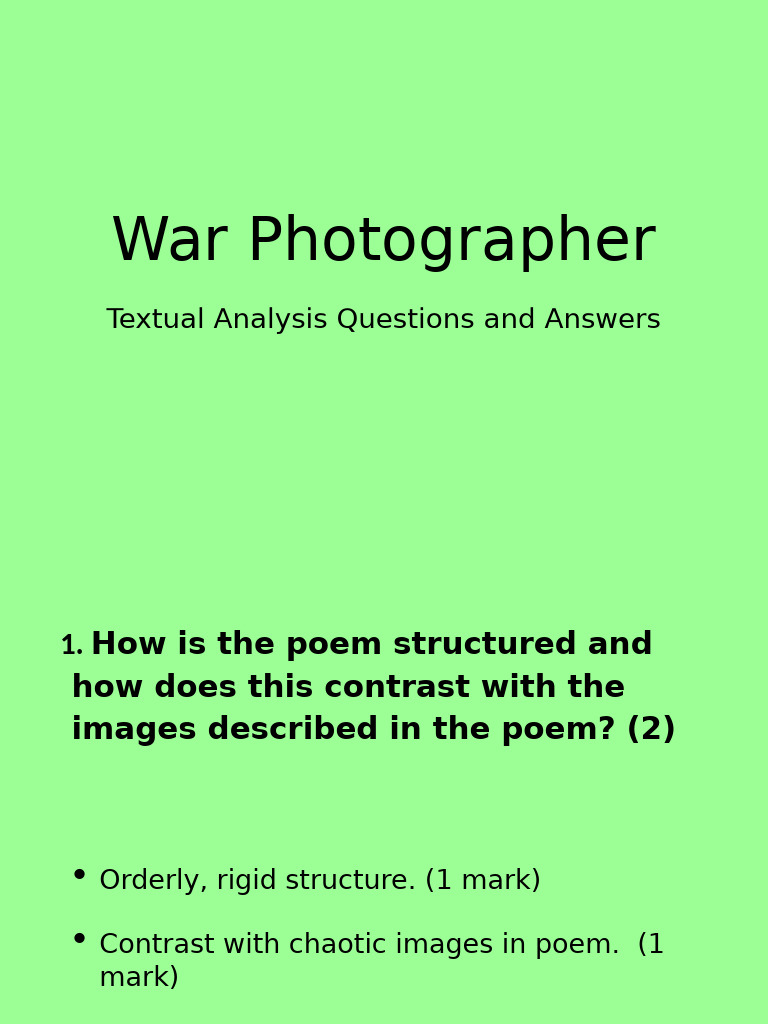 War Photographer Poem Analysis Guide | PDF | Poetry