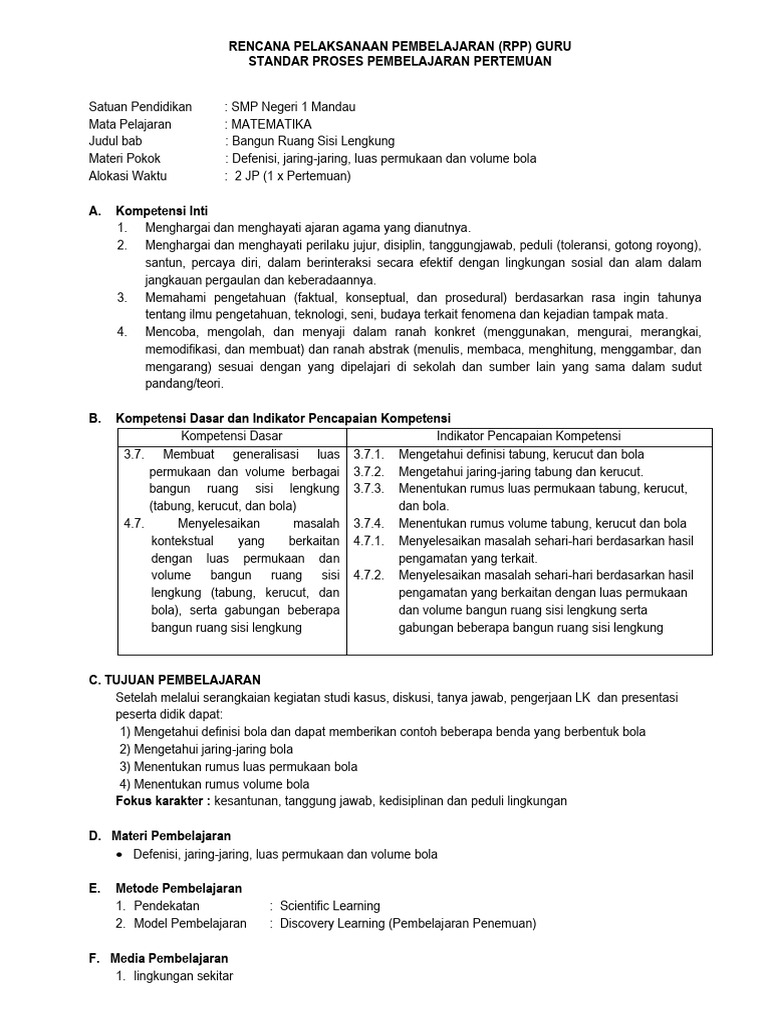 RPP PMM Matem Kelas 9 Indikator Aktivitas Kreatif | PDF