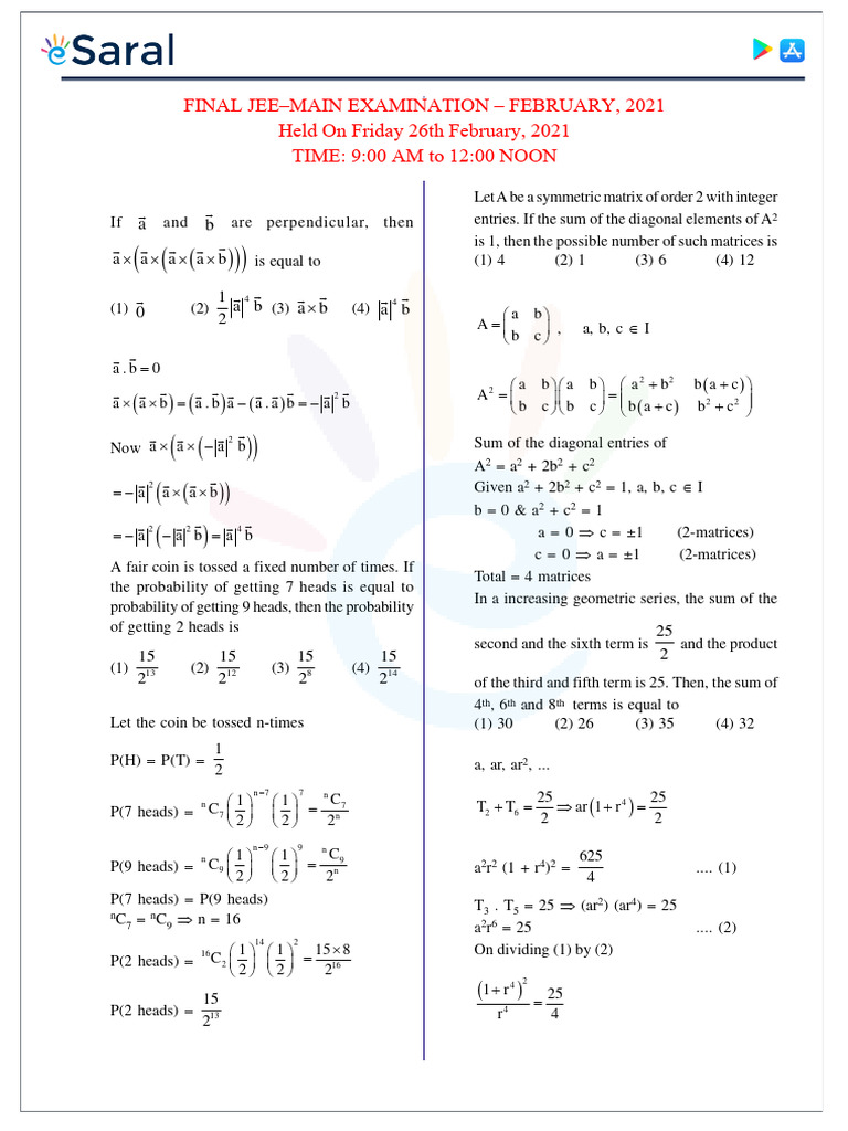 1552 2602 Mathematics Paper With Solution Morning | PDF | Mathematical ...