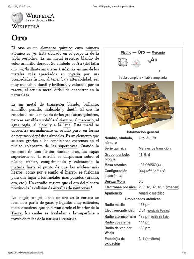 Propiedades y Origen del Oro | PDF | Oro | Materiales