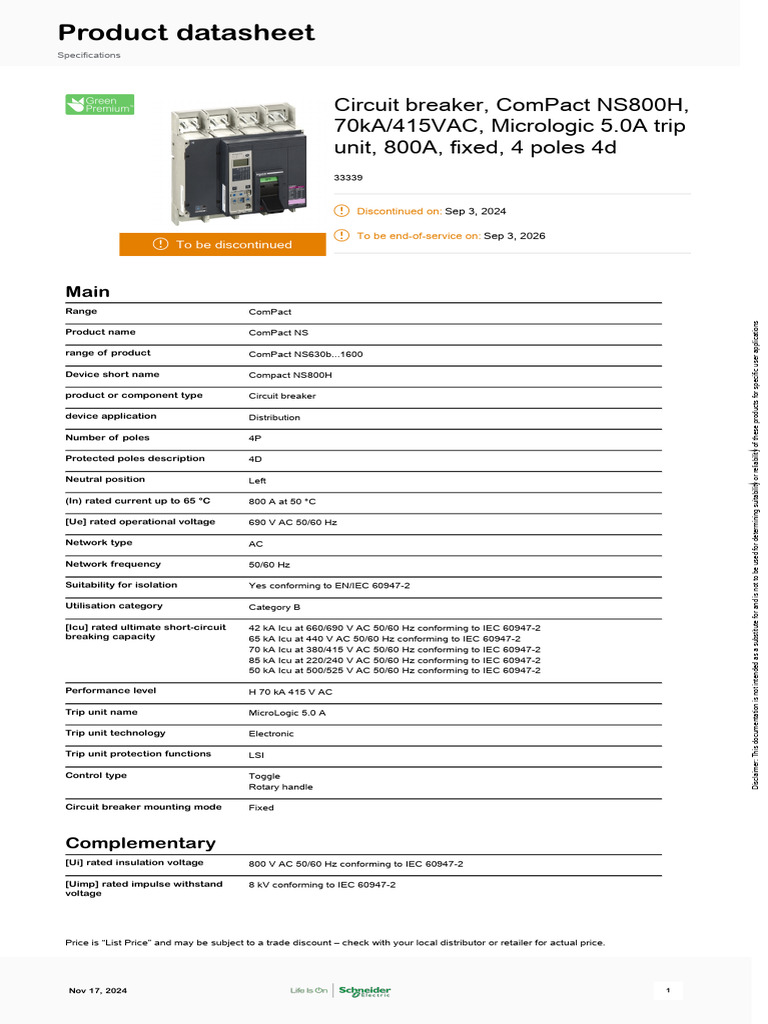 Schneider Electric Compact-NS-630A 33339 | PDF | Alternating Current | Electrical Engineering
