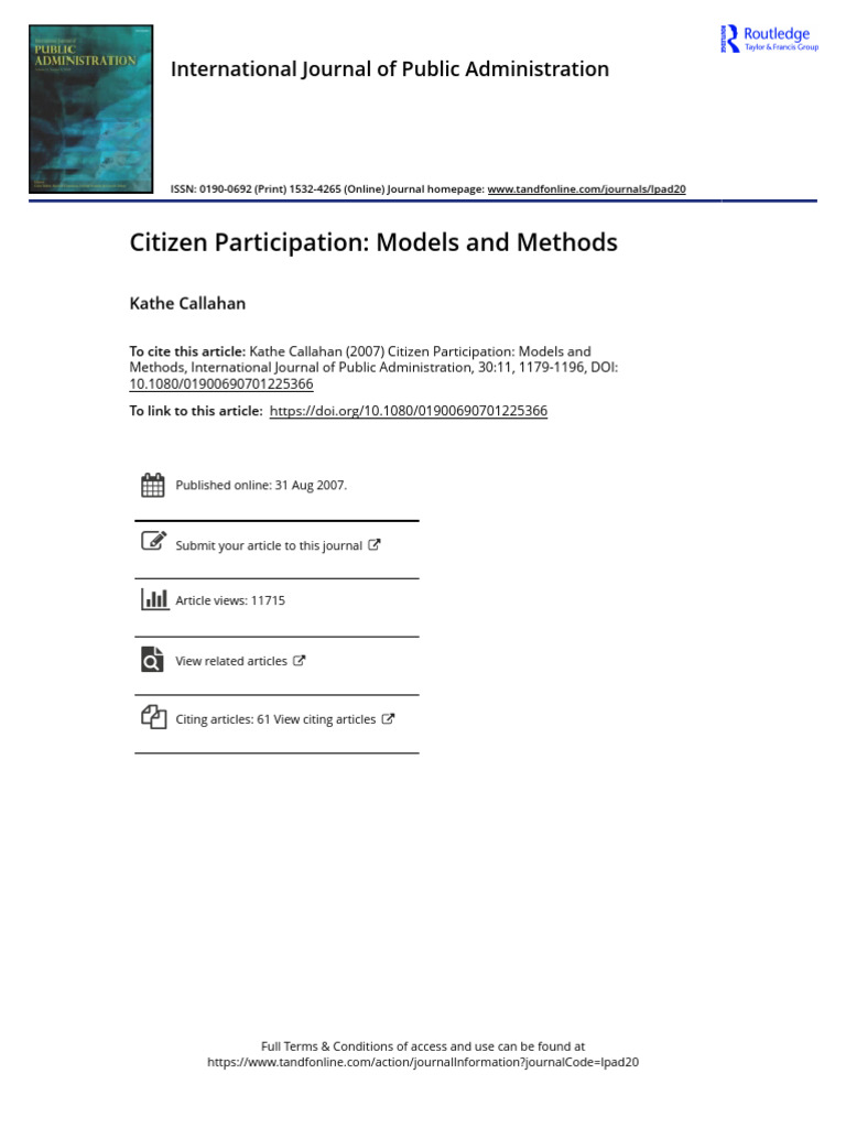 Citizen Participation Models and Methods | PDF | Public Participation ...