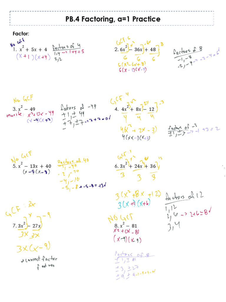 Factoring Practice Problems for x² | PDF