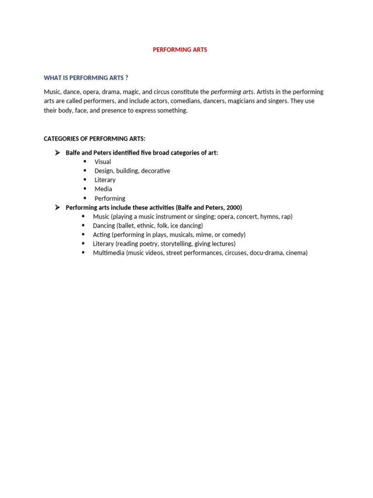 Performing Arts | PDF