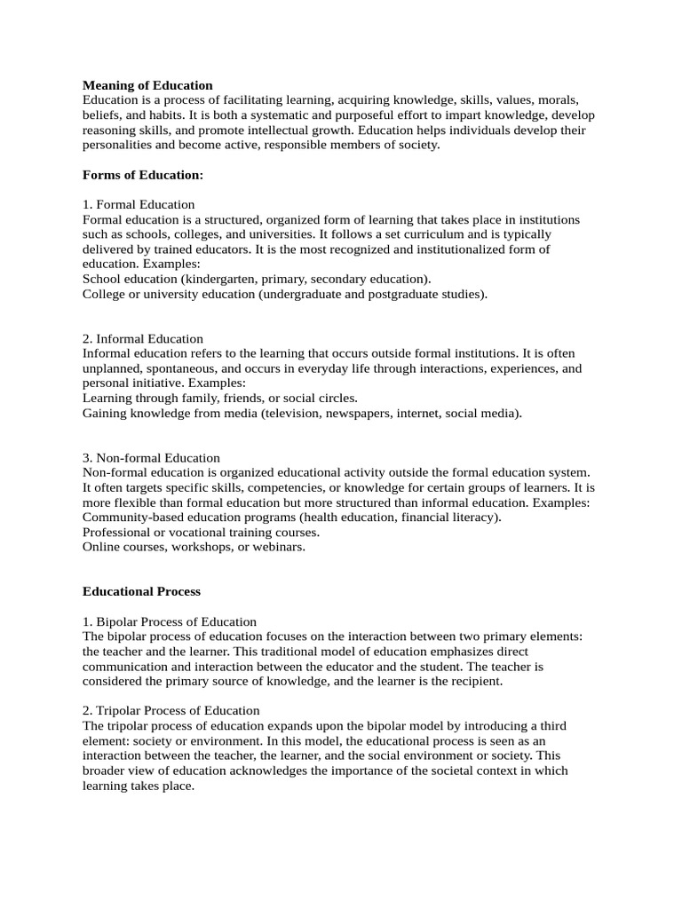 Introduction To Education | PDF | Philosophy Of Education | Nursing