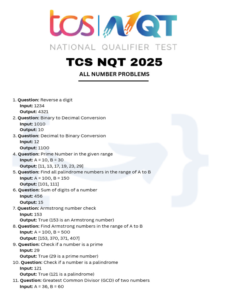 Number Problems-TCS NQT 2025 PDF | PDF | Arithmetic | Elementary Mathematics