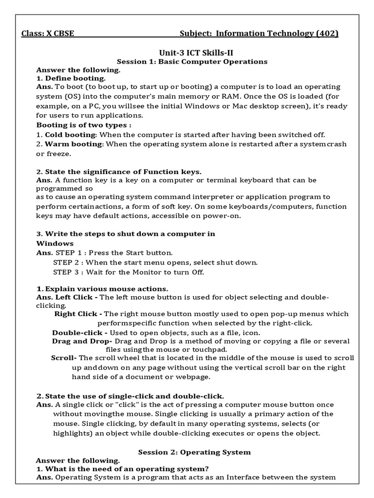 Unit 3 (Part A) ICT Skills-II | PDF | Operating System | Icon (Computing)