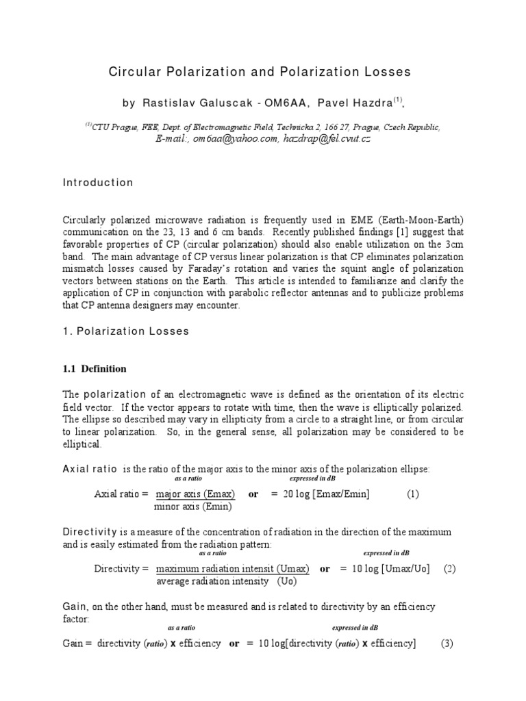 Circular Polarization and Polarization Losses | PDF | Polarization ...