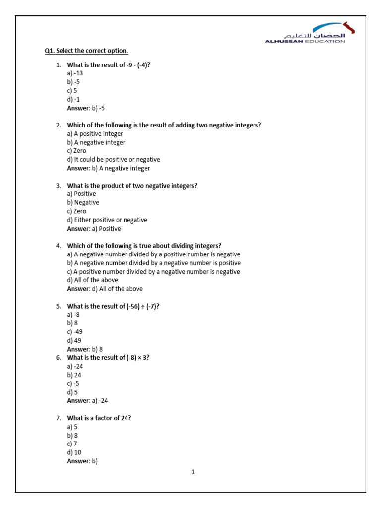 Integer Operations and Geometry Quiz | PDF | Circle | Polygon
