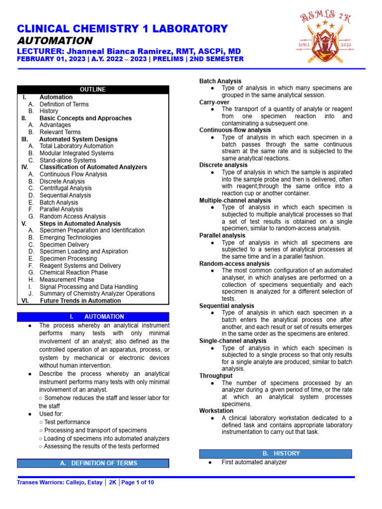 Automation SPC MLS 2K Clinical Chemistry 1 Laboratory 1 | PDF ...