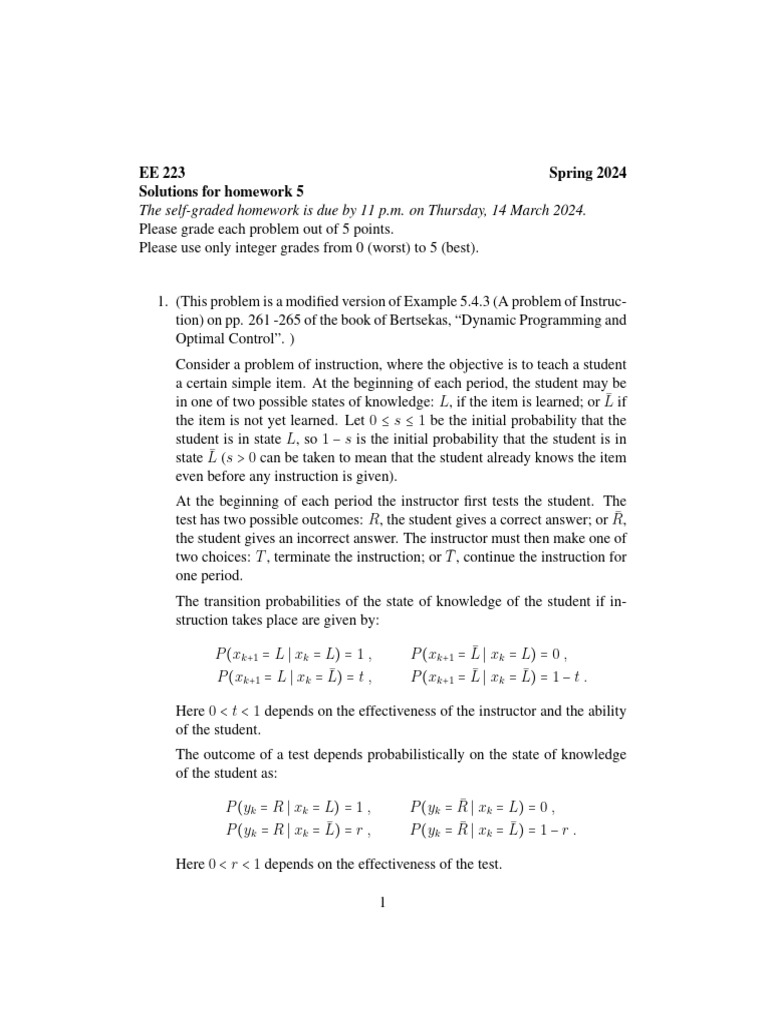 Solution - 05 - 223 - Spring 2024 - Truncated | PDF | Optimal Control | Kalman Filter