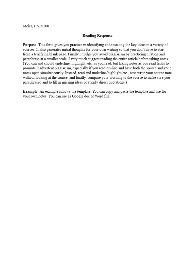 Reading Respons 1.1 | PDF | Citation | English Language