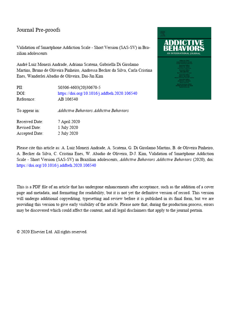 Validating SAS-SV for Brazilian Teens | PDF | Receiver Operating ...